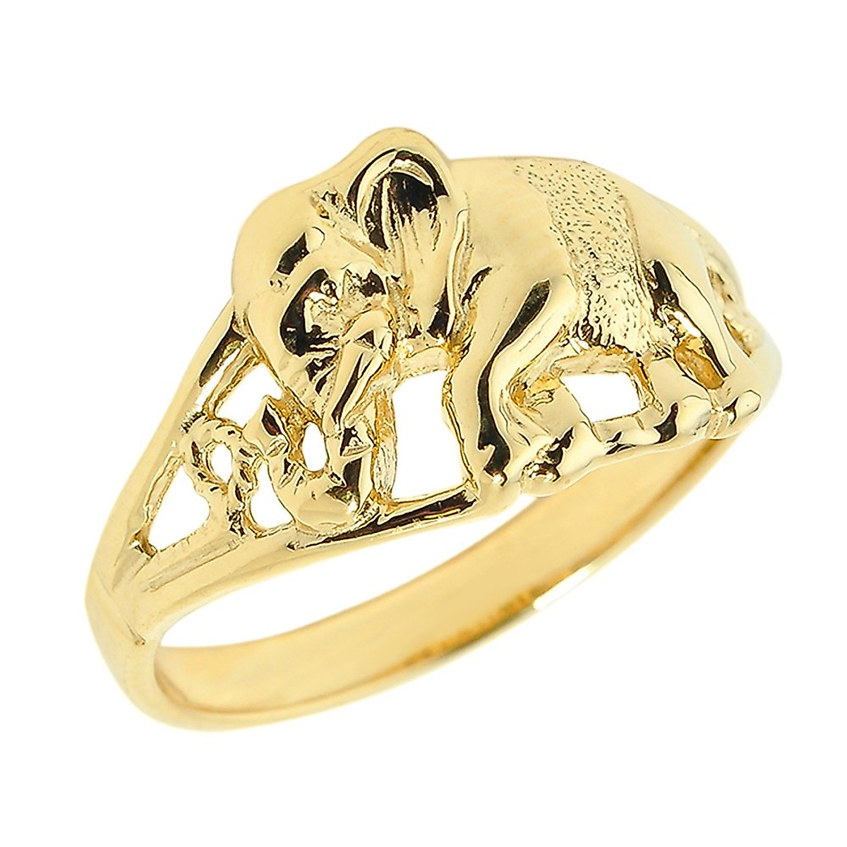 14k Yellow Gold Indian Elephant Open Band Ring - Size 6-1/2