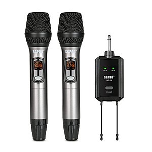 SGPRO Multiple-Purpose Wireless Microphone Set Compact Receiver Mute Function Battery Indicator for Singing, DJ, Speech, Classroom, Church, Home Karaoke and More (SG-14 | Dual Handheld Set)