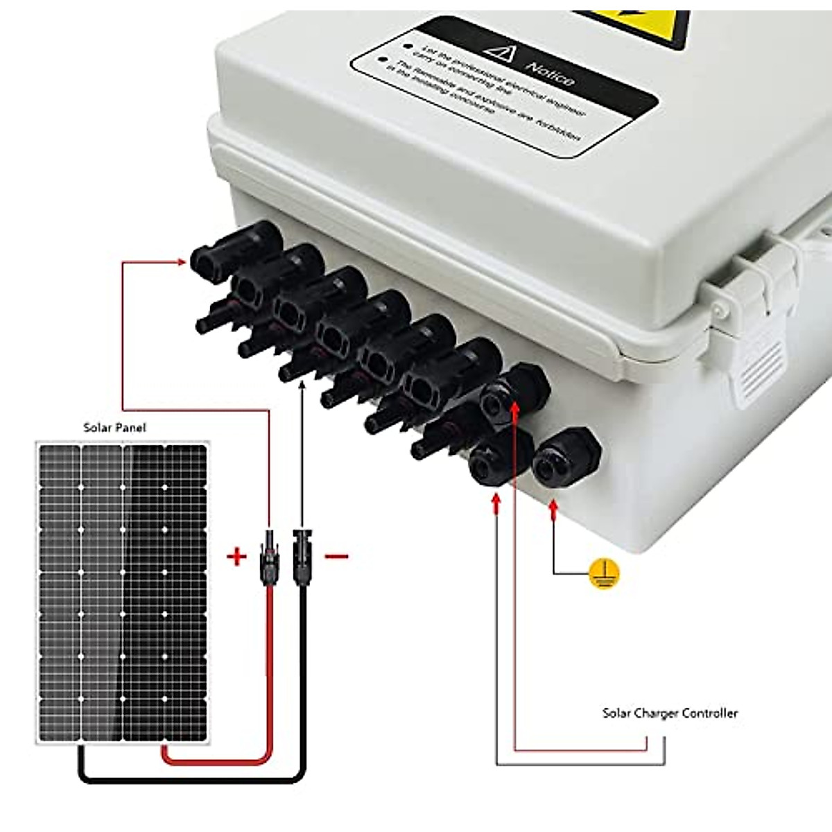 6 String Combiner Box for Solar Panel System, Solar Combiner Box with Lightning Arrest 63A Circuit Breaker 15A Rated Current Fuse IP66 Waterproof