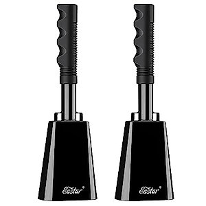 Eastar Cow Bell with Handle, 2 Pack Cowbells for Sporting Events, 10 Inch Cowbells Noise Makers Cheering Bell for Football Games, Stadiums, Halloween Gifts, Black
