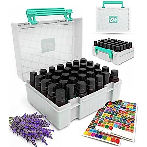 GPG2 Essential Oil Organizer, 35 Essential Oil Storage Holder for Shelf Display, Hard Travel Case for doTERRA & Young Living, Carrying Case for All 5ml/10ml/15ml/Roller Bottles, Stickers Included