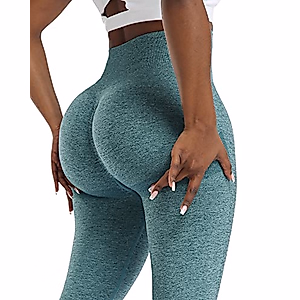 NORMOV 4 Piece Butt Lifting Workout Leggings for Women, Seamless Gym Scrunch Booty Lifting Sets(Black/Blue/Grey/Forest Green, M)
