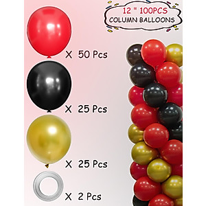 MOXMAY Red Black and Gold Balloons for Column Stand, 100 Pcs 12 Inch Tower Balloons for Wedding Baby Shower Birthday Bachelorette Engagement Anniversary Graduation Party (Balloons Only)