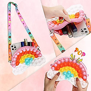 Pop Purse Bag for Kids, Rainbow Popper Sensory Fidget Princess Toy Gifts for Girls, Back to School Supplies Backpack Present Goodie Prize for ADHD Anxiety Stress Relief