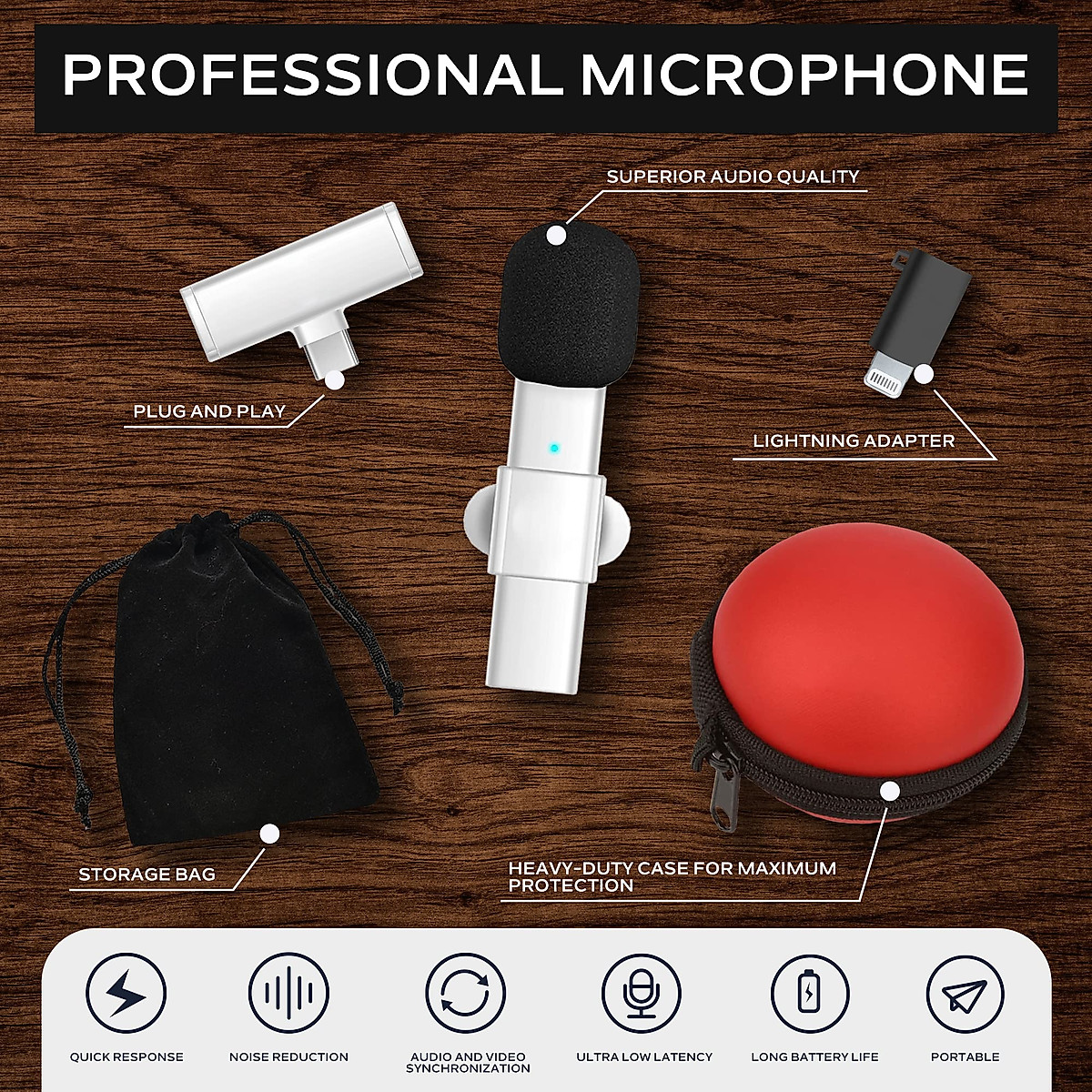 Kailas Accessories White Wireless Microphone System for iPhone & Smartphones w USB C & Lightning - Mini Mic for Podcasting, Streaming, Vlogging