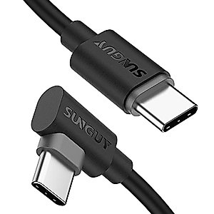 SUNGUY USB C to USB C Cable 1FT [2Pack], Right Angle 90 Degree Type C to C 60W PD Fast Charge Compatible for Samsung Galaxy S21 S20 S10, MacBook Air/Pro, iPad Pro 2020, Pixel 4/3 XL