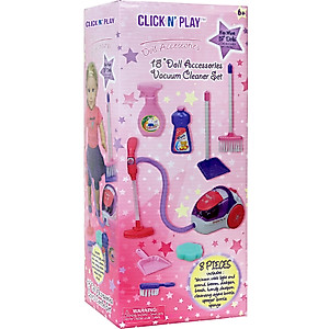 Click N' Play 18" Doll House Keeping & Kids Vacuum Cleaner Play Set, 8pcs | Kid/Toddler Cleaning Tool, Pretend Play Kitchen Accessories, Dust Pan, Baby Toys | Girls/Boys/Toddlers Toy Gifts/Supplies