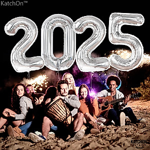KatchOn, Giant Silver 2025 Balloon Numbers - 42 Inch, New Years Balloons | 2025 Balloons Silver for Happy New Years Decorations 2025 | Foil 2025 Silver Balloons for New Years Eve Party Supplies 2025