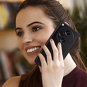 Designed for OnePlus Open Case with Screen Protectors [Hard PC Leather Slim Phone Case] [Shockproof Anti-Slip] Slim Case for OnePlus Open 2023 (Black Black)