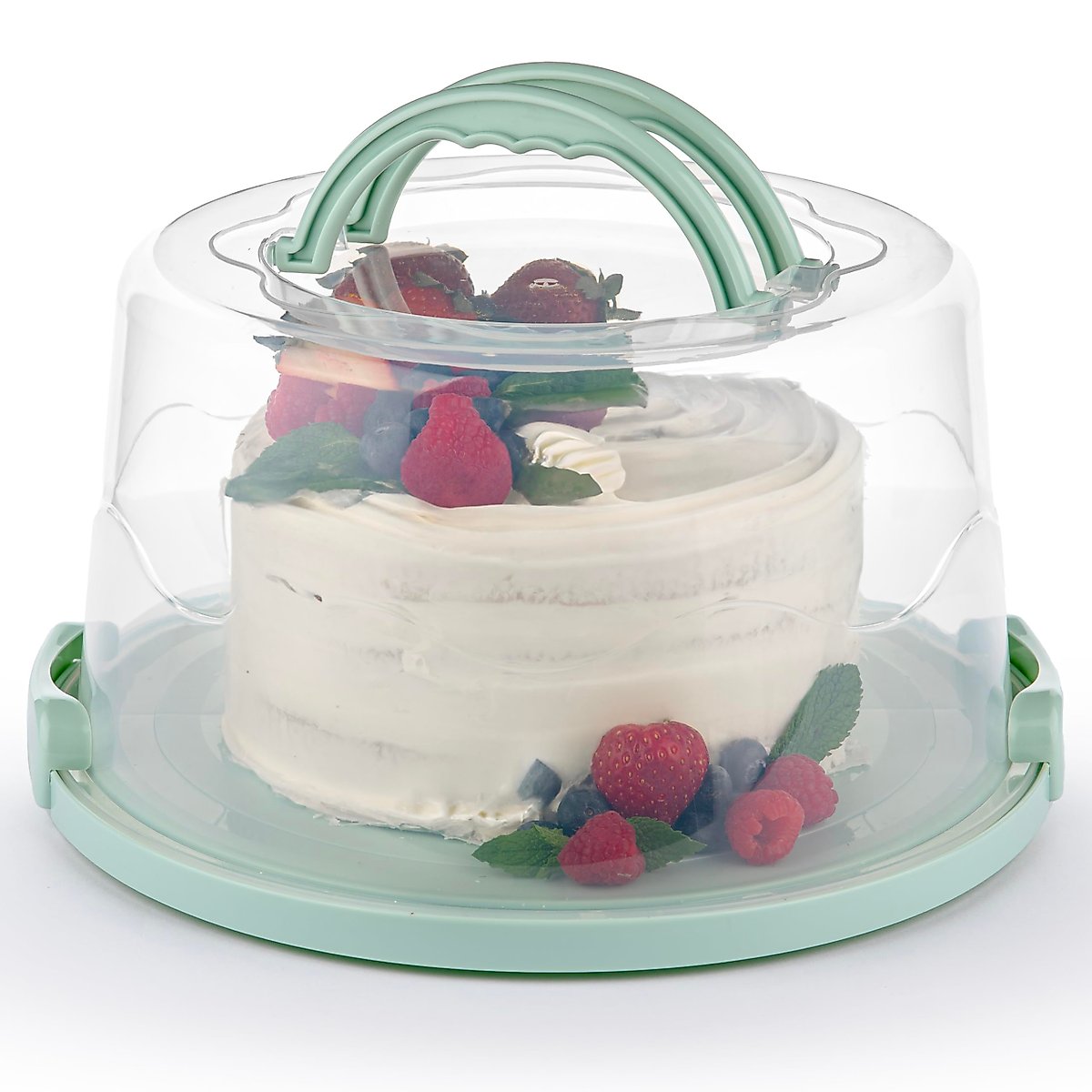 MosJos EXTRA LARGE Cake Carrier, Cake Stand with Lid and Foldable Handles - Multifunctional Serving Platter and Cake Plate - Cake Container with Dome and Strong Snaps 13 x 13 x 7 inch (White)