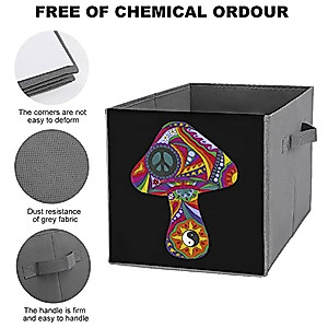 Psychedelic Mushroom PU Leather Collapsible Storage Bins Canvas Cube Organizer Basket with Handles