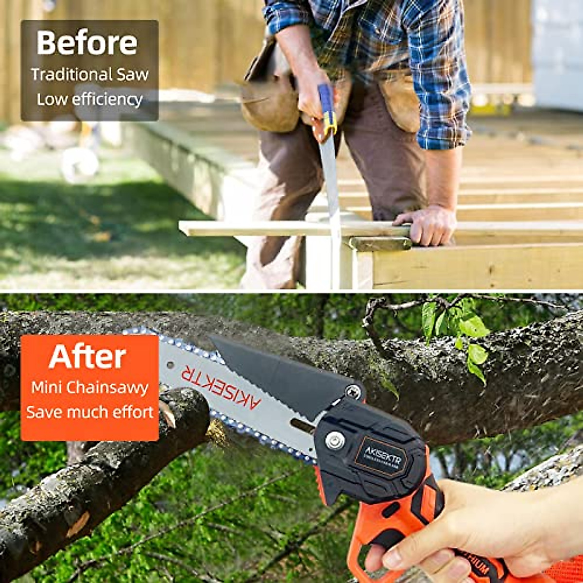 Mini Chainsaw Cordless, 6 Inch 4 Inch Small Chainsaw One-Hand Use Electric Chain Saw with 2x24V Rechargeable Battery, Portable Handheld Chainsaw Battery Powered for Wood Cutting Tree Trimming(Orange)