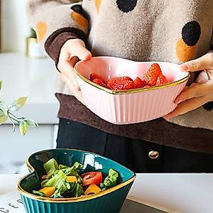 Angoily Porcelain Heart- shaped Bowls Deep Heart Plates Salad Bowl Fruit Bowl for Desserts Pasta Dinner Pink