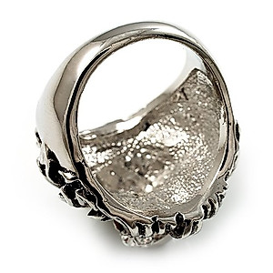 Avalaya Statement Rhodium Plated Crystal 'Lion' Ring - size 9