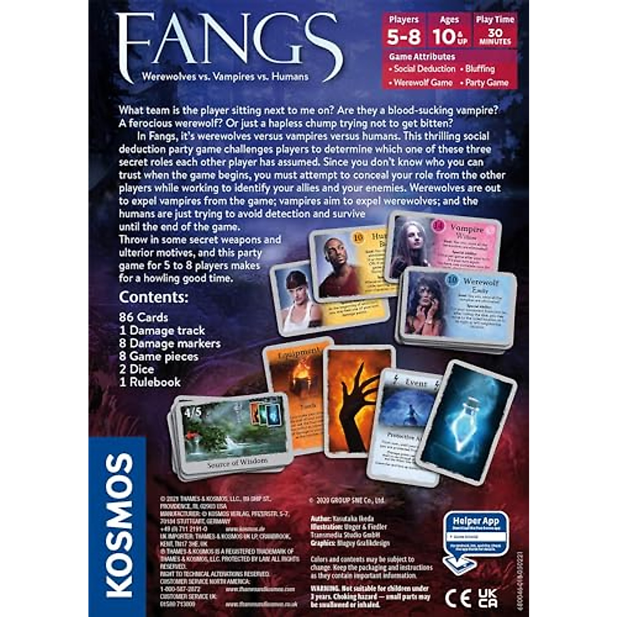 Fangs | Thames & Kosmos | Party Game | Vampires v. Werewolves v. Humans | Social Deduction | Role-Playing | 5 to 8 Players | Ages 10 and up