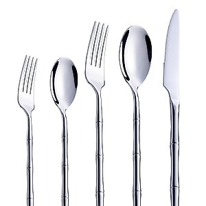Bamboo Stub Handle Stainless Steel Cutlery Set Western Dinner Knife Fork Spoon Steak Knife Fork Spoon