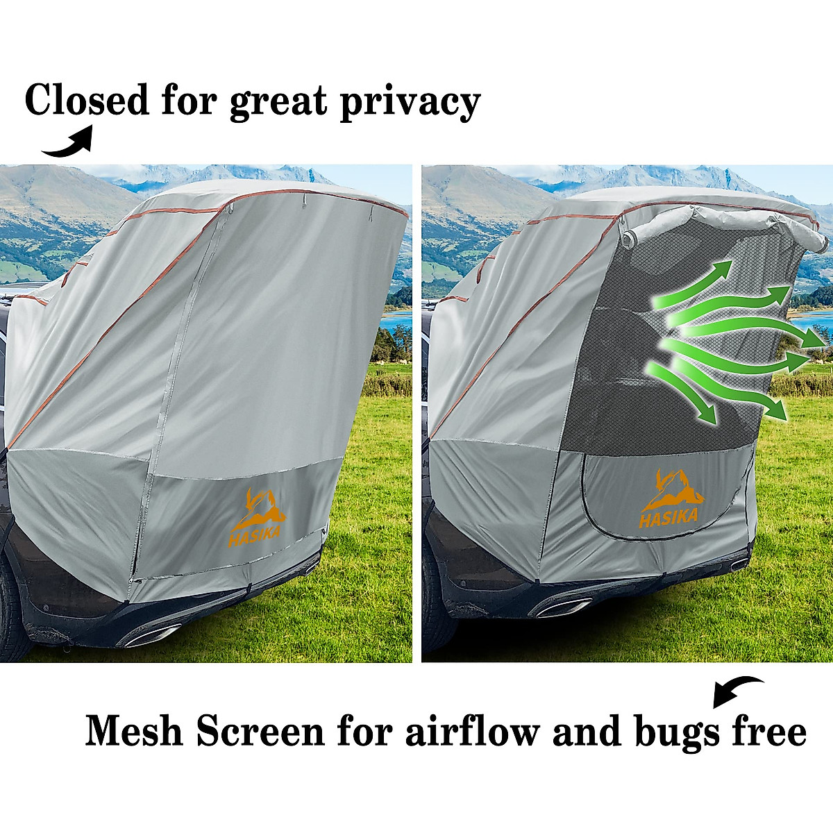 Poles Included Tailgate Shade Awning Tent for Car Camping Road Trip Essentials Small to Midsize SUV Waterproof 3000MM UPF 50+Grey (Large)