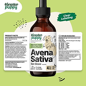 Avena Sativa Drops for Dogs - Calming Support for Dogs w/Oat Straw Herb - Herbal Alternative to Calming Chews for Dogs - Liquid Dog Vitamins for Brain Relaxation, Calm Mood & Composure - 4 oz
