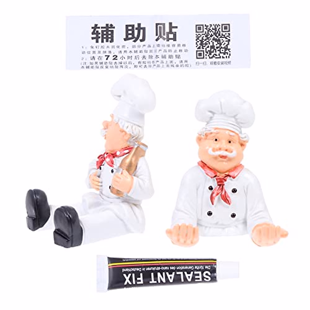 French Chef Figurine Wall Hook: Decorative Wall Mount Rack Hook Hanger 2Pcs Bakery Chef Statue Fat Chef Wall Art Decor for Kitchen Restaurant Bathroom
