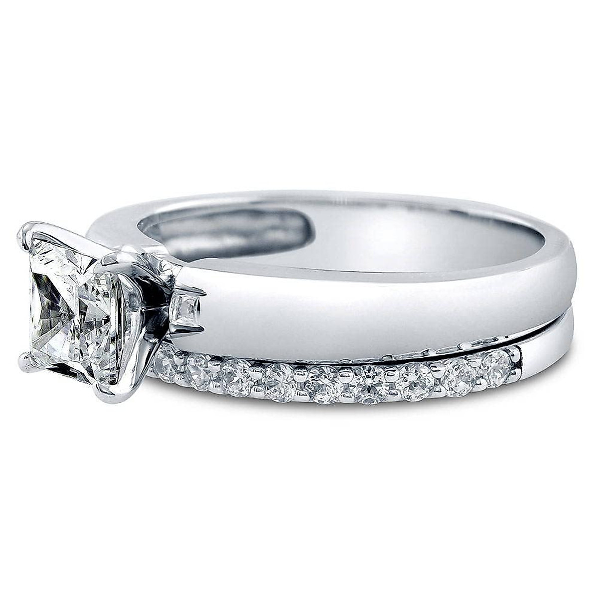 BERRICLE Sterling Silver Solitaire Wedding Engagement Rings 1.2 Carat Princess Cut Cubic Zirconia CZ Ring Set for Women, Rhodium Plated Size 6