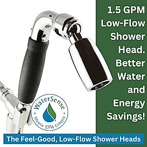 High Sierra Showerheads® - Solid Metal Handheld Shower Head Kit with Slip-Free Grip. Includes Handheld Shower Head, Trickle Valve, Hose with Silicone Inner Tube, and Holder. 1.5 GPM. Chrome