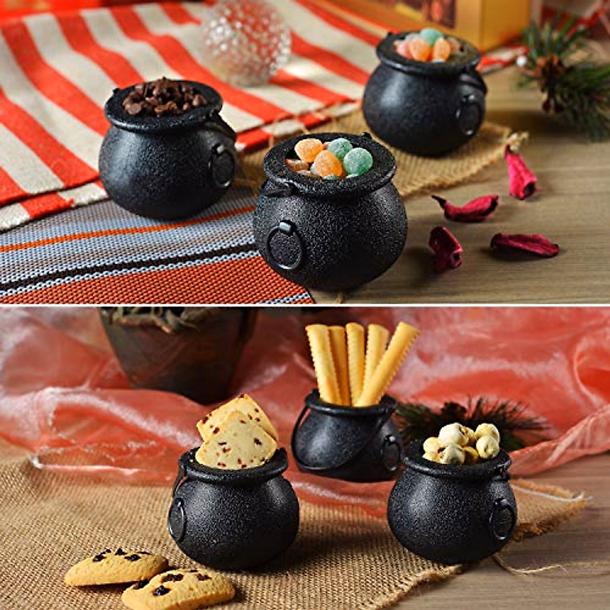 YoHold Plastic Cauldron, Mini Black Witch Cauldron, Candy Cauldron Kettles for Halloween, St Patrick's Day, Wizard Theme Party Decorations, 1 Dozen(12PCS), Black