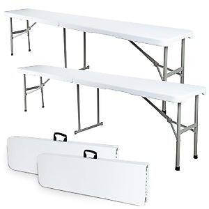 CARTMAN 6 feet Plastic Folding Bench,Portable in/Outdoor Picnic Party Camping Dining Seat, Smooth HDPE Tabletop, 2 Pack, White