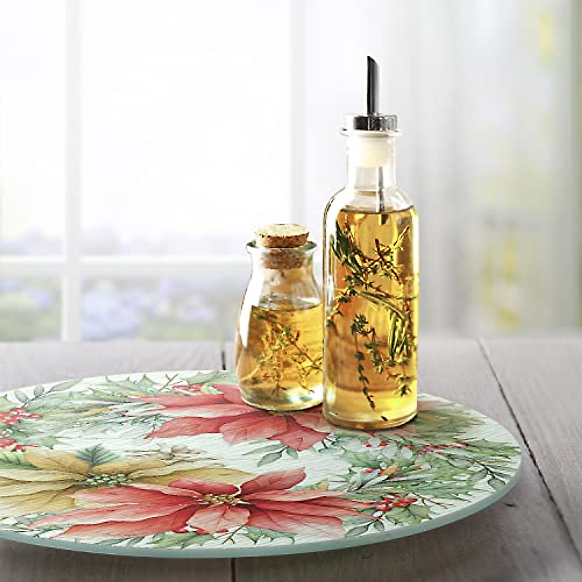 CounterArt Glad Tidings 4mm Heat Tolerant Tempered Glass Lazy Susan Turntable 13" Diameter Cake Plate Condiment Caddy Pizza Server