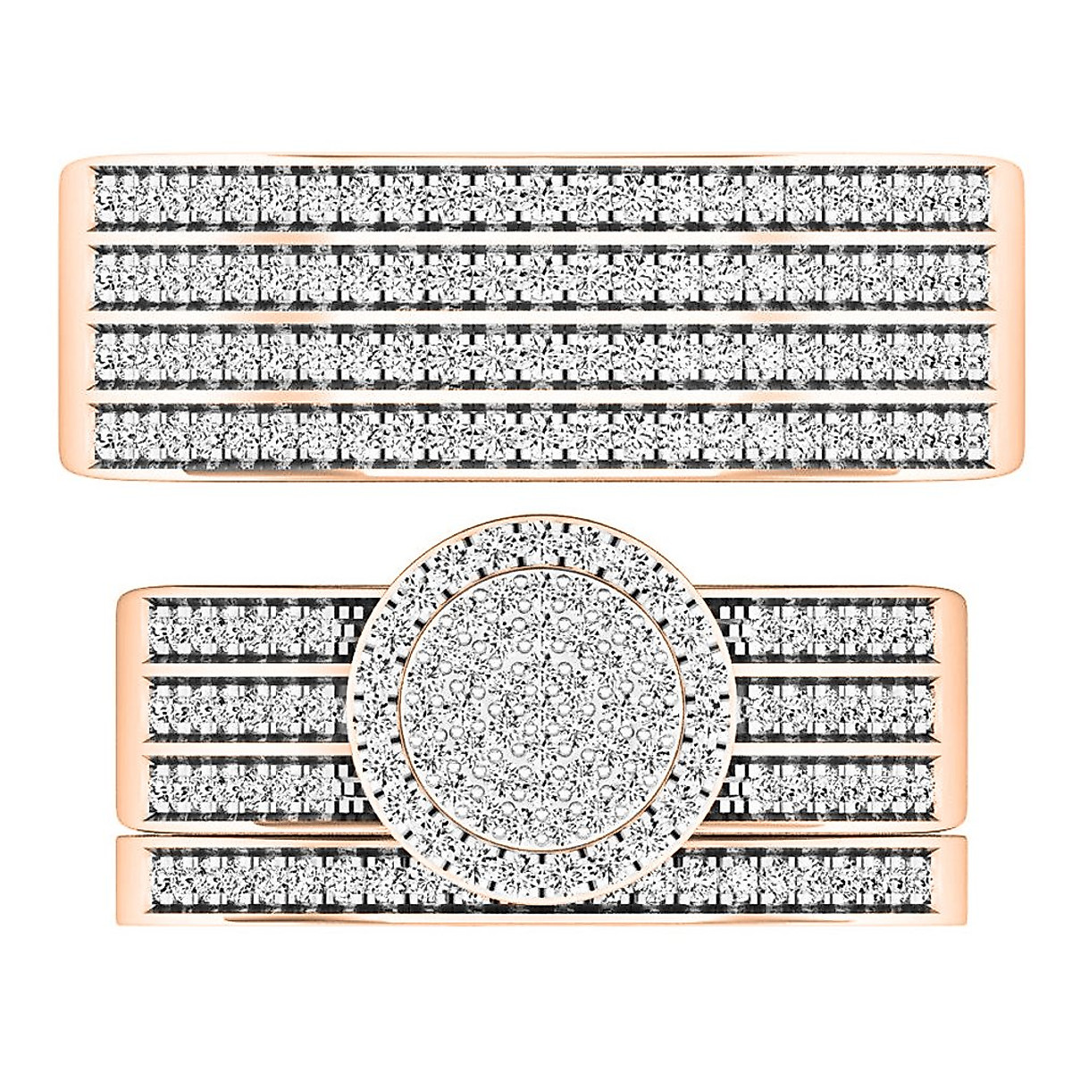 Dazzlingrock Collection 0.80 Carat (ctw) 10K Round White Diamond Men & Women's Engagement Ring Trio Set 3/4 CT, Rose Gold