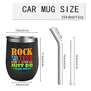 Rock The Tests Don't Stress Just Do Your Bests Travel Cup with Straw and Lid Aesthetic Mugs Design Gifts Girlfriend