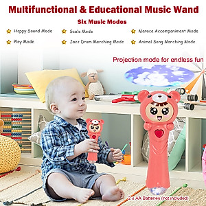 BABY JOY Sit to Stand Learning Walker, Baby Push Walker with Projector & Play Panel, Kids Early Education Activity Center with Lights & Sounds, Musical Walking Toys Gift for Toddler Boys Girls (Red)