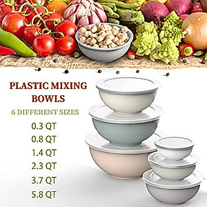 Umite Chef Nesting Mixing Bowls Set with Airtight Lids, 18 Piece Plastic, Includes Measuring Cups, Mixing Bowl Set Great for Mixing, Baking, Serving, Dishwasher (Khaki)