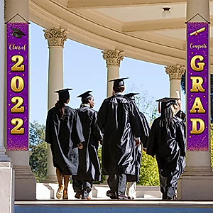 HAMIGAR 6x1ft Class of 2022 Congrats Grad Door Porch Banner Sign - Purple Gold College High School Graduation Decorations Decor Party Supplies