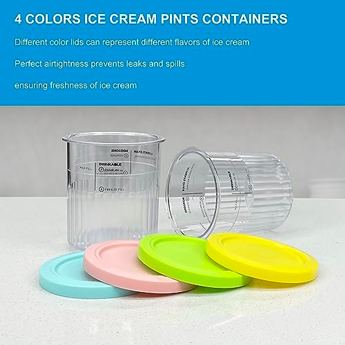 CUTIECLUB 4 Ice Cream Pint Containers 24oz and Lids for Ninja Creami NC500 NC501 Series Deluxe ice Cream Makers, and 12 Pack 5 oz Square Clear Plastic Dessert Cups with Spoons Set