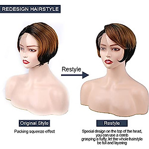 Short Pixie Cut Wig Straight Hair Wigs for Black Women Synthetic Ombre Gold Blonde Bob Daily Use (6 inch) (Ombre Blonde)