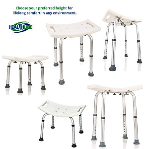 Healthline Trading Bath Bench Adjustable Height, Lightweight Compact and Small Chair for Shower, Adjustable Shower Chair Bath Bench Without Back with Non-Slip Seat, Bathtub Stool for Seniors, White