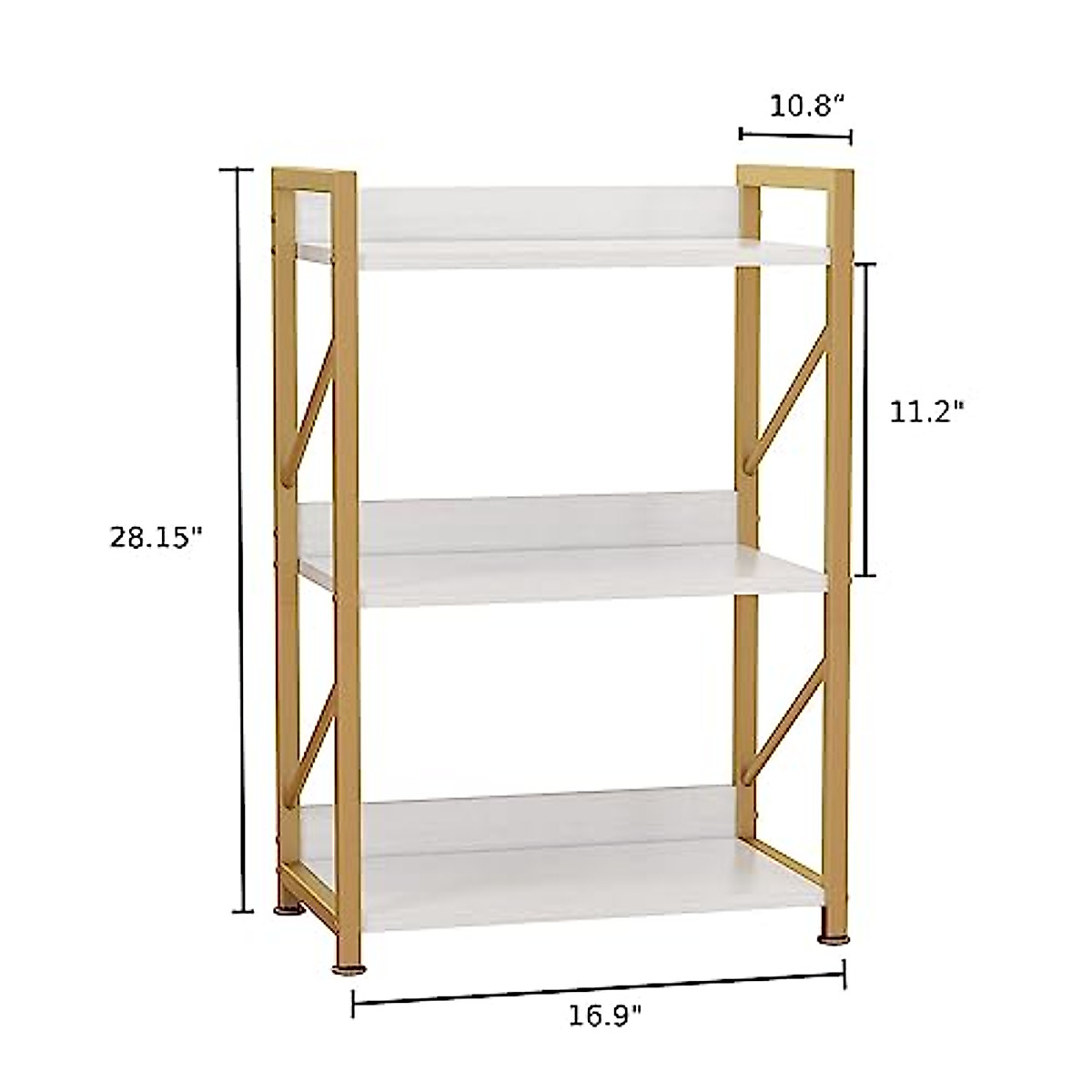 FUTRWORE Small Bookshelf for Small Spaces, 3 Tier Bookcase, Narrow Gold Book Shelf, Small Shelf Open Display Rack for Bedroom, Living Room, Home Office,White&Gold