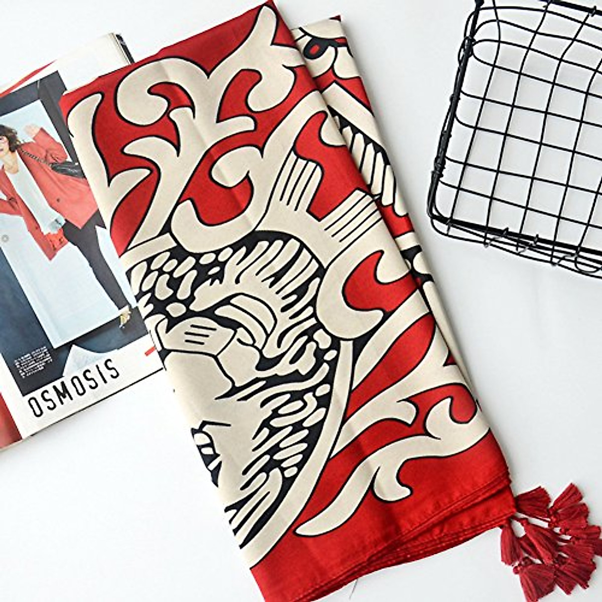 SUNBABY Women Boho Shawl Beach Towels Rectangle Polyester Scarf Travel Sarong Wrap Swimwear Cover Up Beach Mats (Red Lion)