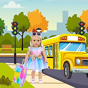 XFEYUE 32 pcs American Doll Clothes and Accessories 18 Inch Doll Luggage and School Play Set - Suitcase, School Sets, Camera, Handbag, Sungalsses, Fit 18 inch Doll