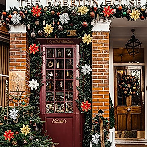 Veryhome 24pcs Poinsettia Christmas Decorations, 5.5 Inch Artificial Poinsettia Flowers Heads, Red Glitter Ornaments for Christmas Tree Decorations (Red)