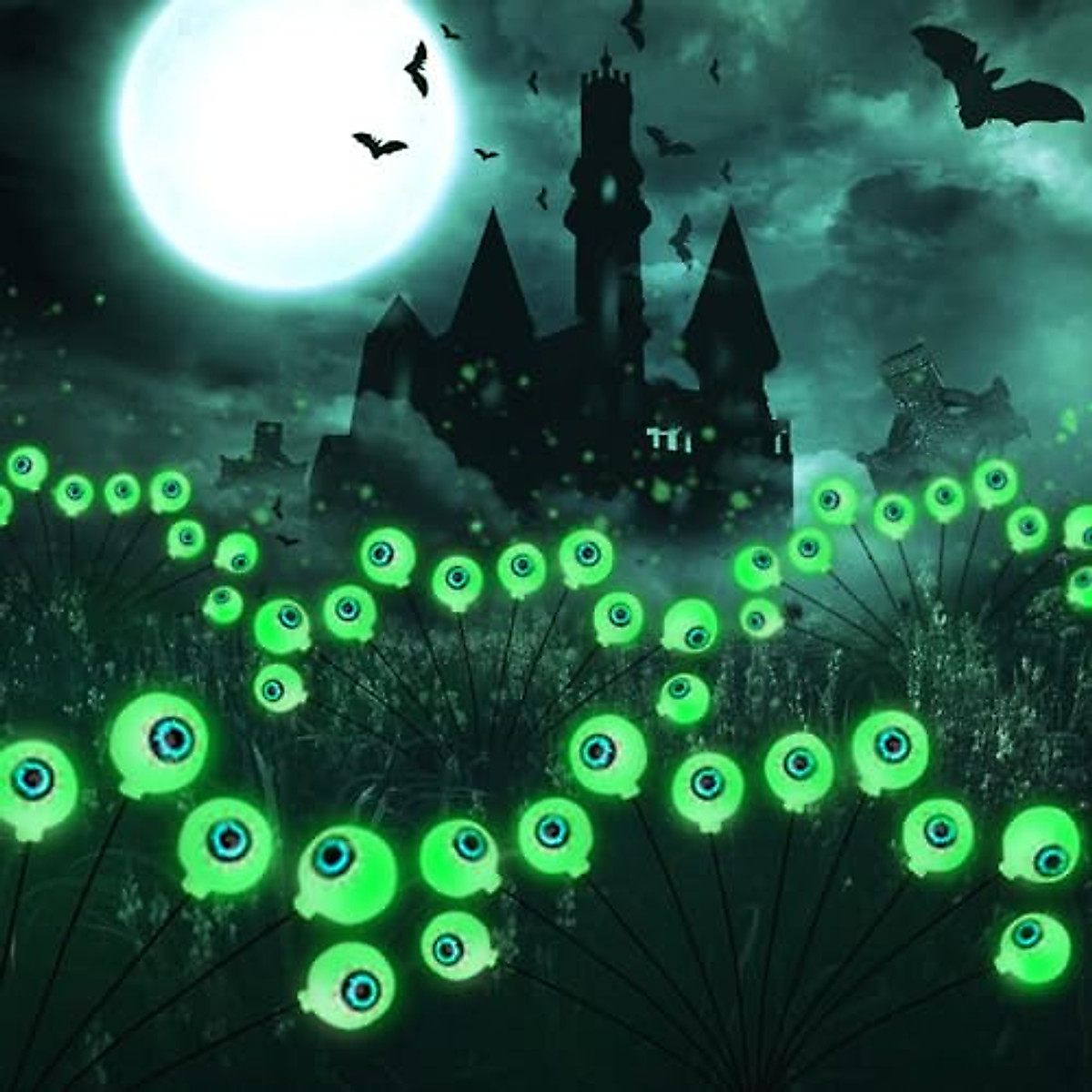 COCOJAM Halloween Decorations Outdoor Solar Scary Eyeball Garden Lights, 2 Packs 20 LED Waterproof Solar Eyeball Lights for Halloween/Yard/Lawn/Party/Graveyard Decoration (Green)