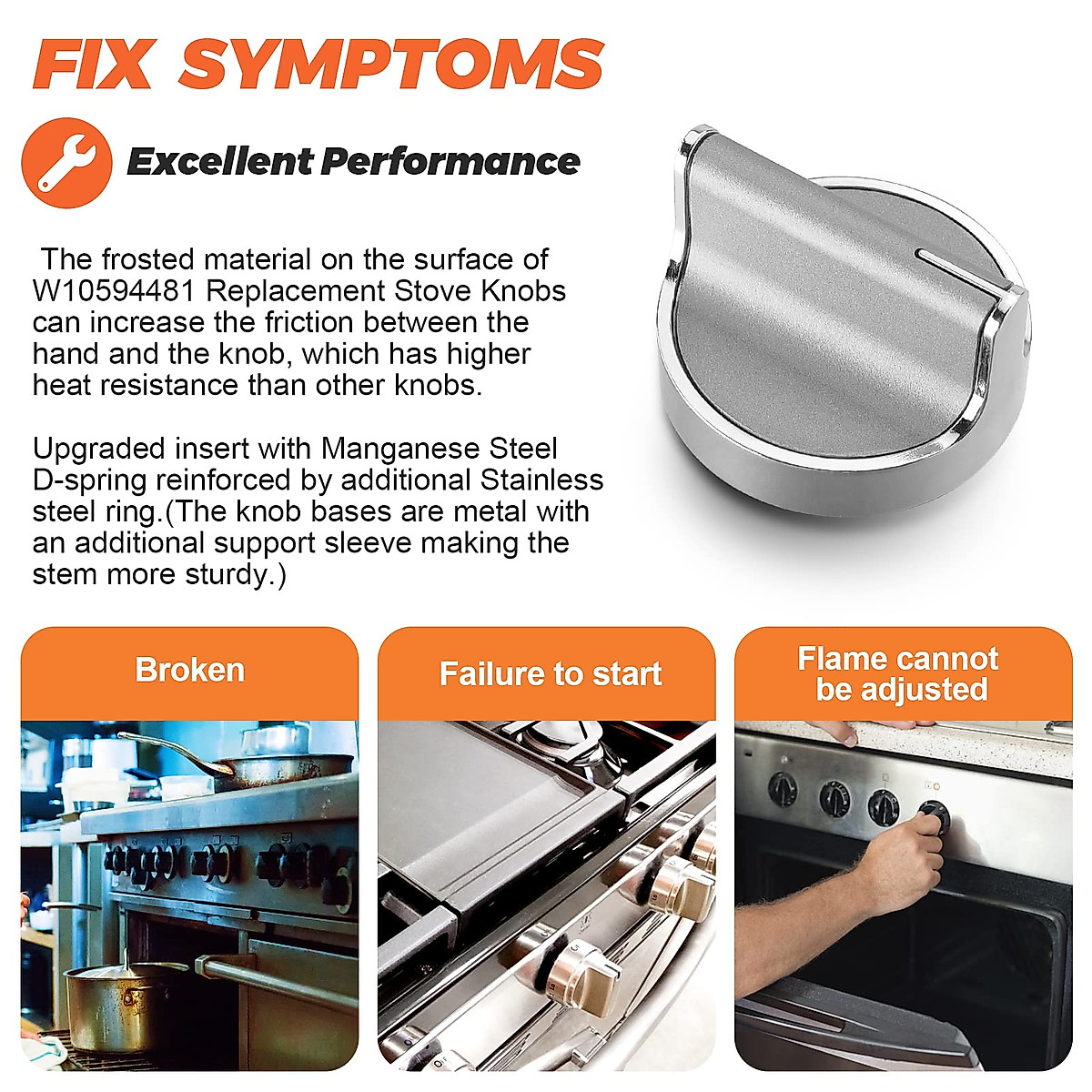 𝟮𝟬𝟮𝟰 𝙐𝙥𝙜𝙧𝙖𝙙𝙚𝙙 W10594481 Gas Range Stove Knobs 5pcs Replaces for Whirlpool Range/Oven WCG97US6DS00 WCG97US0DS00 - W10594481 Stainless Steel Cooker Stove Control Knobs Replaces AP6023301
