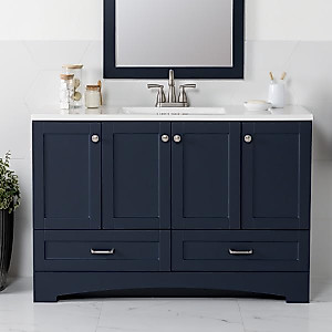 Spring Mill Cabinets Emlyn 48 Inch Bathroom Vanity with White Single Sink Top, 3 Cabinets, 2 Shelves, 2 Drawers, 48.5" W x 18.75" D x 32.89" H, Deep Blue