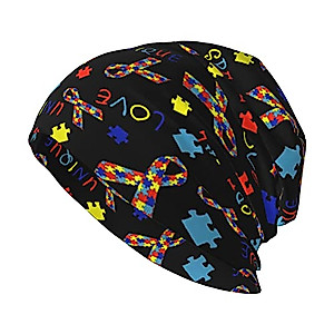 Autism Awareness Special Love Beanie Hat for Men and Women Lightweight Slouchy Hip-Hop Running Skull Cap Breathable Stretchy Sleep Hats Chemo Cap