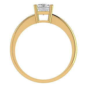 Yellow 14k Solid Gold Solitaire anniversary Engagement Promise Bridal Ring - 1 Ct Radiant Cut Clear Simulated Diamond Sz 7