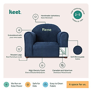 Mini Furniture Upholstered Personalized Kids Chair Microfiber Suede (Navy)