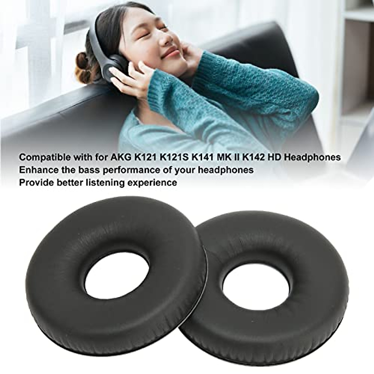 2Pcs Replacement Ear Pads Cushions Memory Foam Leather Headphones Earpads Cover for AKG K121 K121S K141 MK II K142 HD