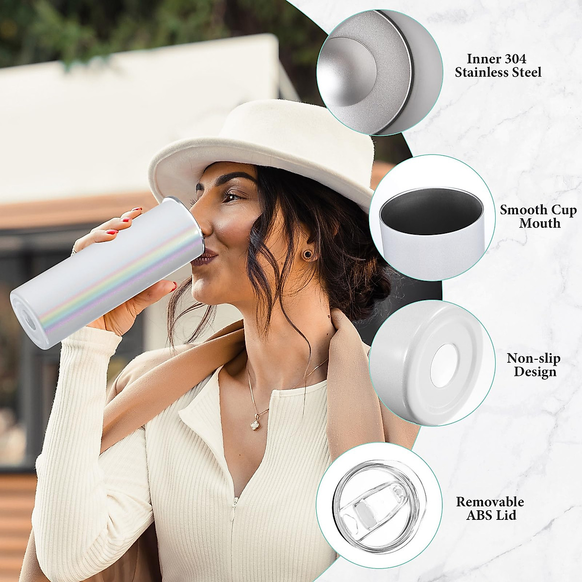 Zhehao 8 Pcs 20 oz Glitter Sublimation Tumblers Bulk Rainbow Paint Straight Skinny Steel Blank Tumbler Set with Lid Straw, Brush, Base, Shrink Wrap, Heat Resistant Gloves, Heat Transfer Tape, Paper