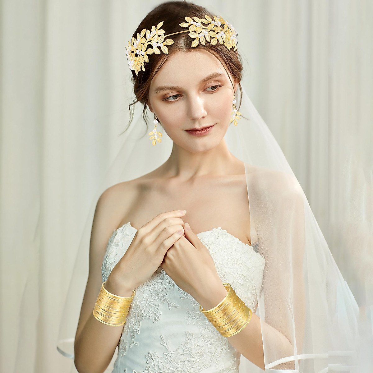 Coucoland Greek Goddess Jewelry Women - Gold Toga Athena Cleopatra Hercules Egyptian Aphrodite God Roman Accessories Set Leaf Headpiece Crown Halloween (Gold Set-2)