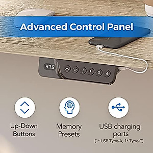 FLEXISPOT Standing Desk Quick Assembly Electric Stand Up Desk with 40 x 24 Inches Whole-Piece Desktop Ergonomic Memory Controller Height Adjustable Desk(White Frame + 40" Grey Wood Grain Desktop)